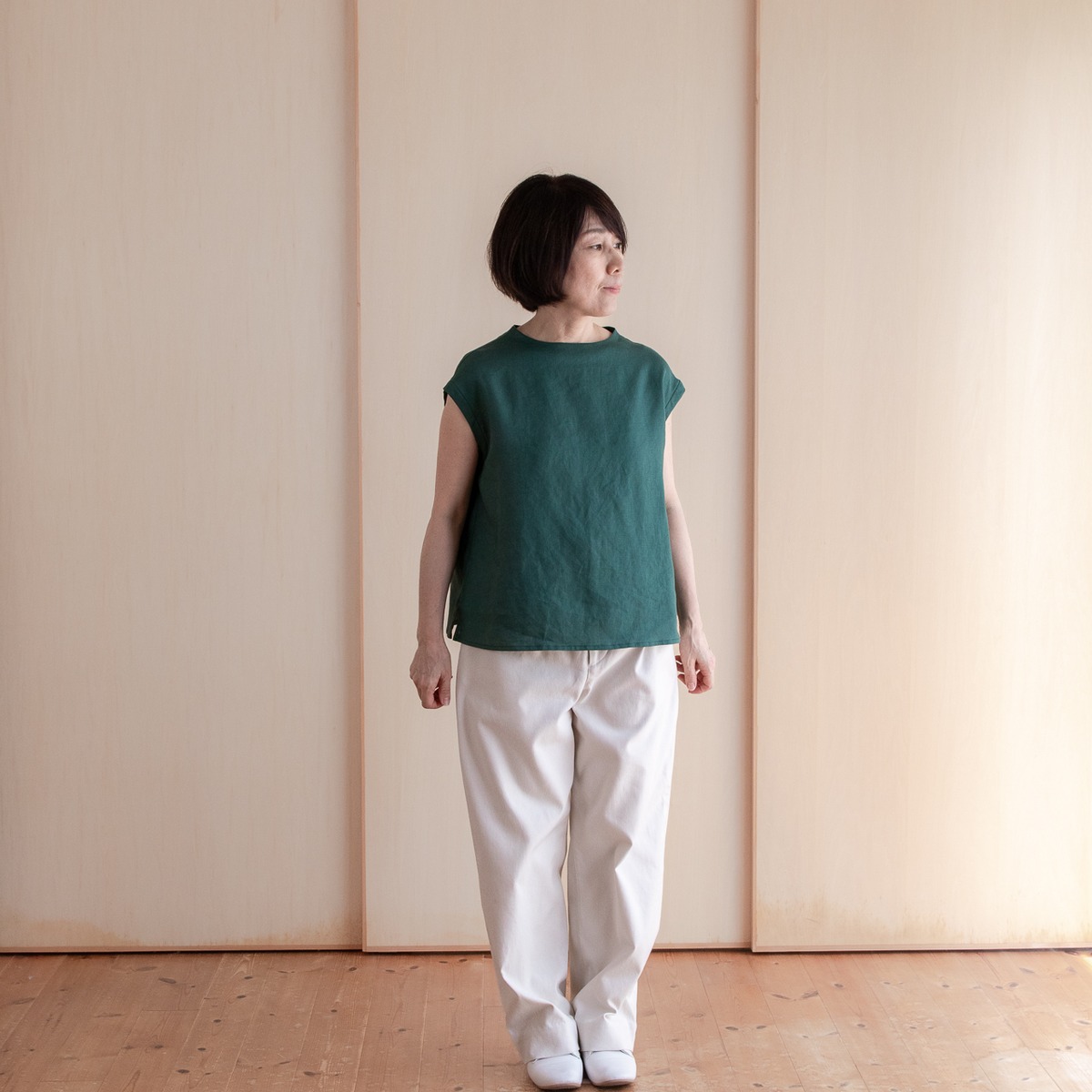 LINEN BOTTLENECK BLOUSE (green) | COUDRE COUDRE