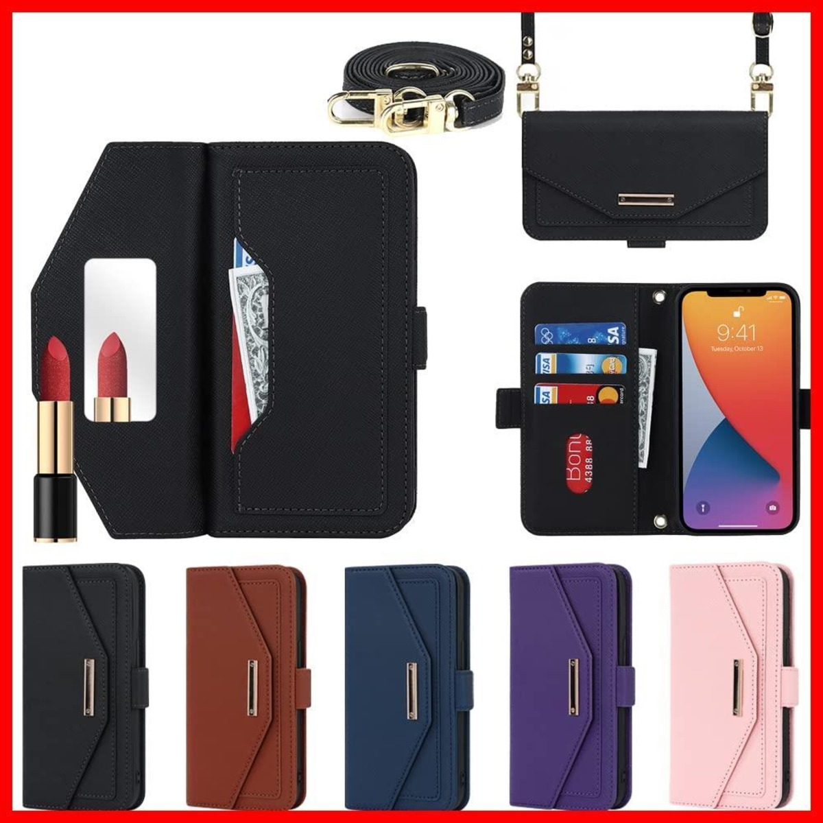 Eastwave アイフォン iPhone 12 Pro / 12 ケース 縄掛けカバー iphone12 Pro 手帳型 iPhone12 Pro 手帳 case チェック柄 鏡 ミラー付き ...