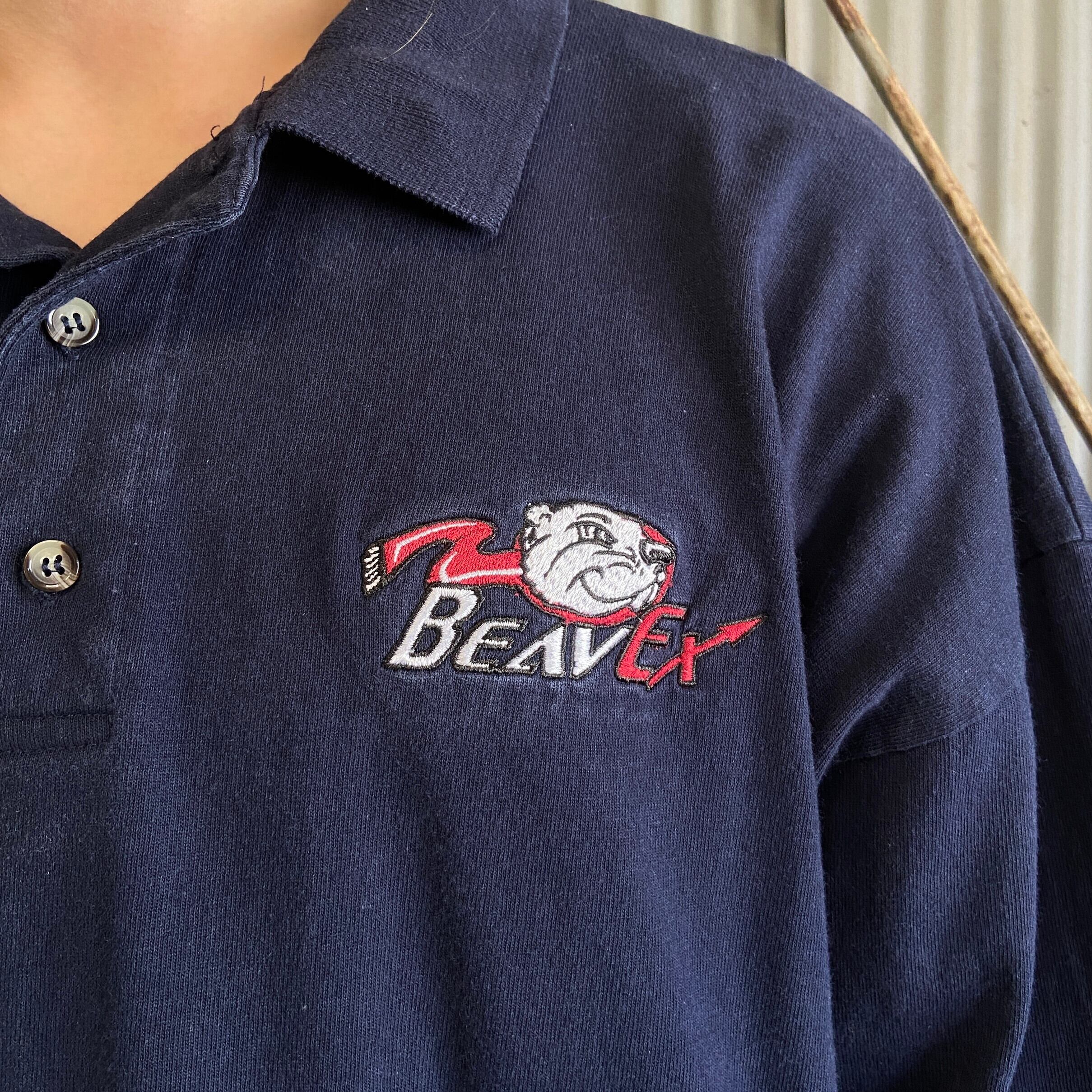 ビッグサイズ BEAVEX 企業ロゴ ワンポイントロゴ刺繍 ポロシャツ メンズ2XL 古着 ネイビー 紺 大きいサイズ 【ポロシャツ ...