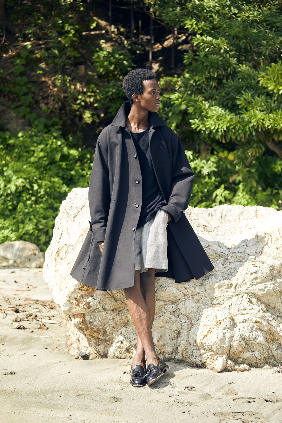 POSTELEGANT " Linen Wool Rever Shorts ( Heather Greysh Brown ) " | H.inch