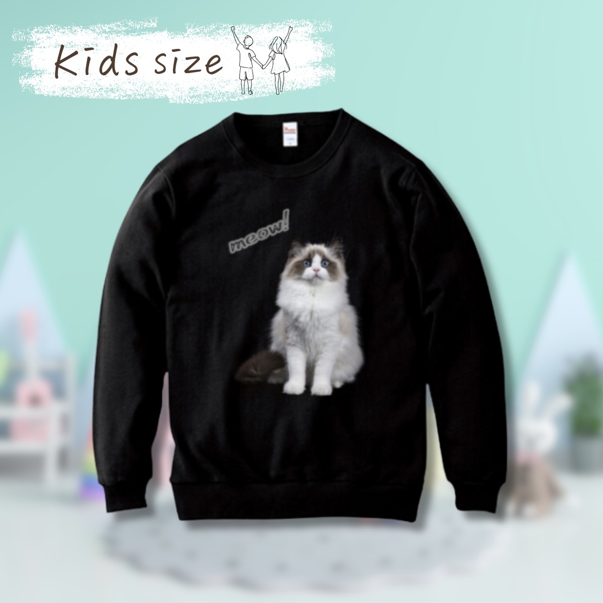 【キッズ】ねこmeow! (color：ブラック) | yuyaketime