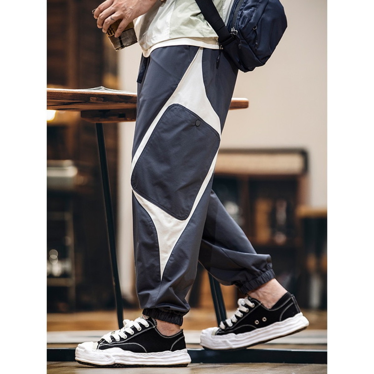 side-pocket drawstring bi-color jogger-pants A1242 | AURA