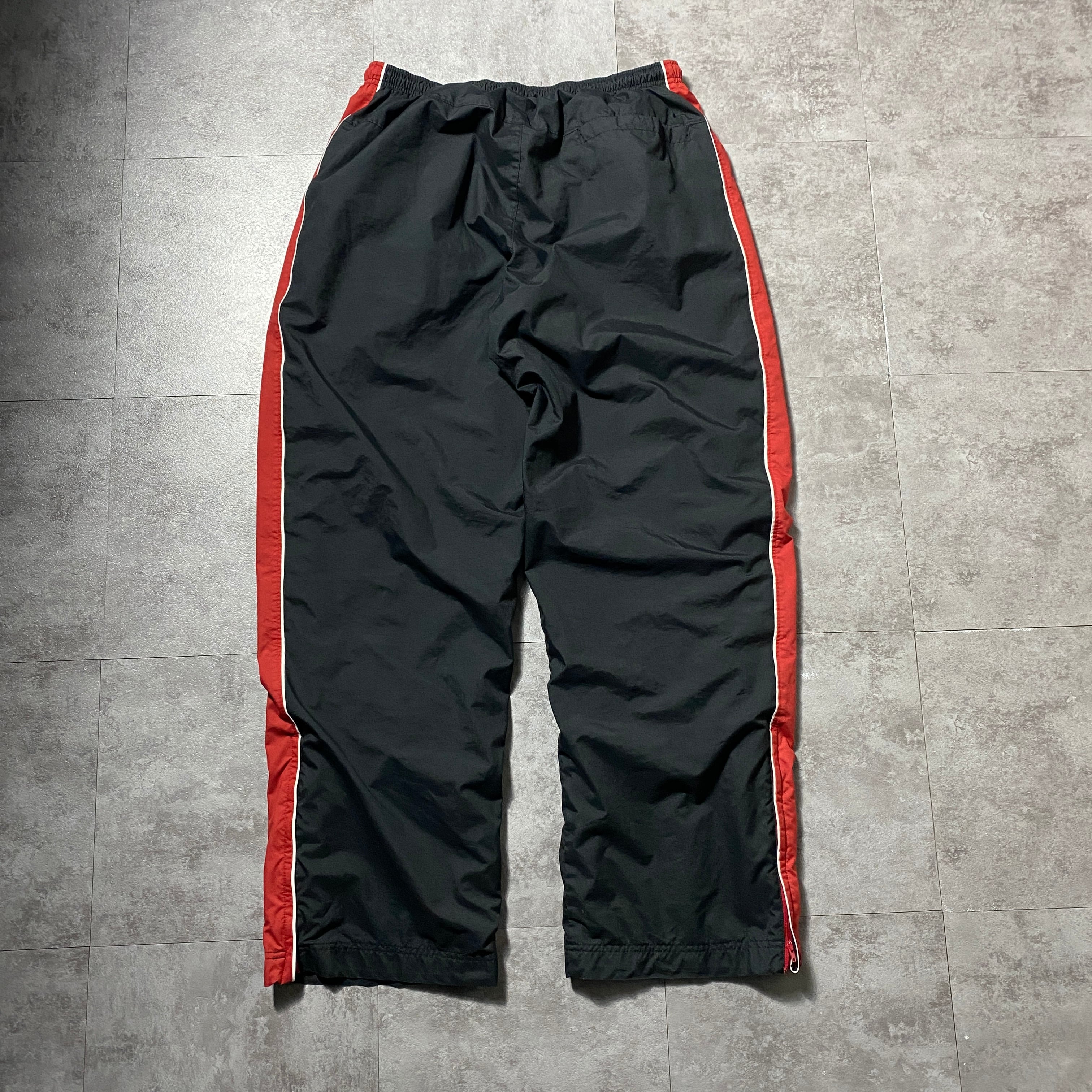 00's NIKE ナイキ スウォッシュ 刺繍ロゴ サイドライン ブラック黒×レッド赤 トラックパンツ | used_clothing ...