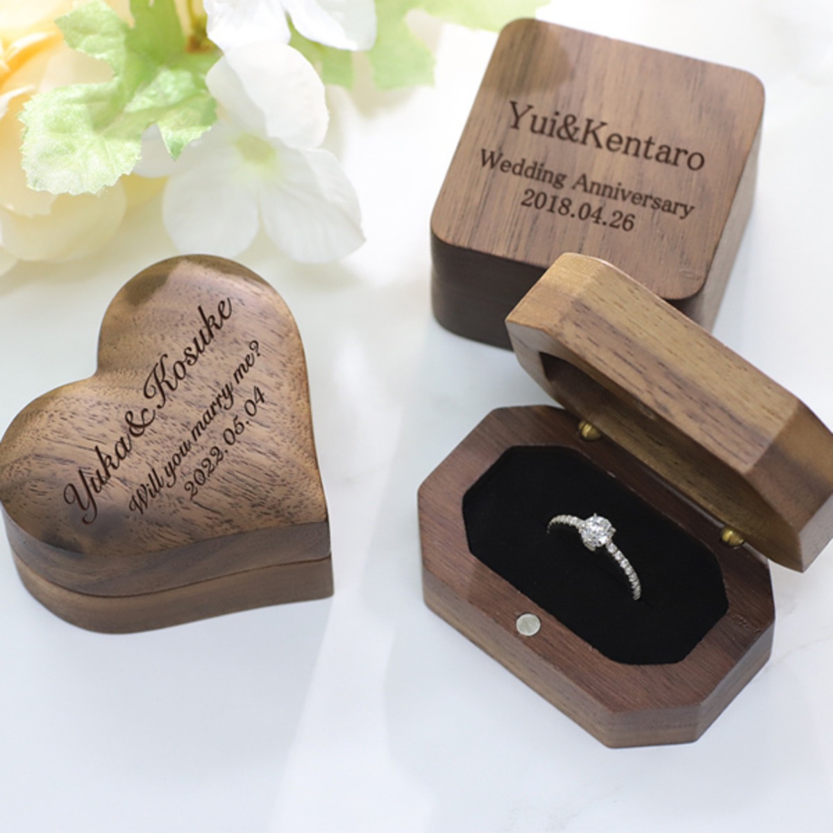 木製 刻印 リングケース 3タイプ 指輪ケース 天然木使用 プロポーズ 婚約指輪 結婚指輪 マリッジリング リング収納 保管 ウッド ...