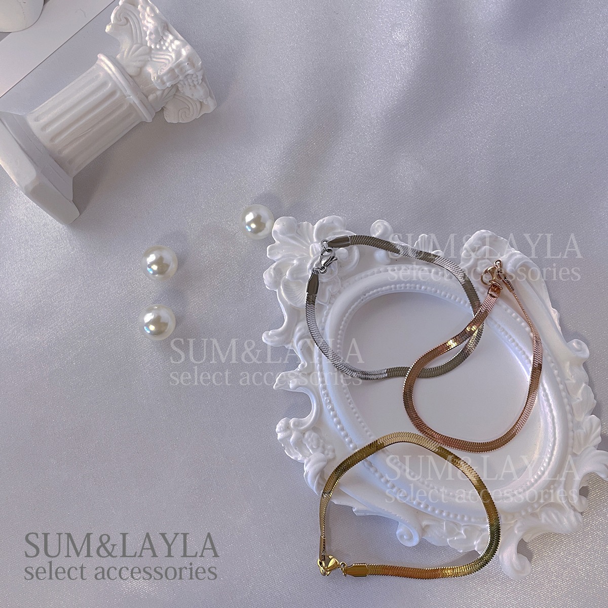 スネークチェーン ブレスレット ヘリンボーン ブレスレット 316L サージカルステンレス 金属アレルギー対応 #1009 | SUM&LAYLA SELECT ACCESSORIES