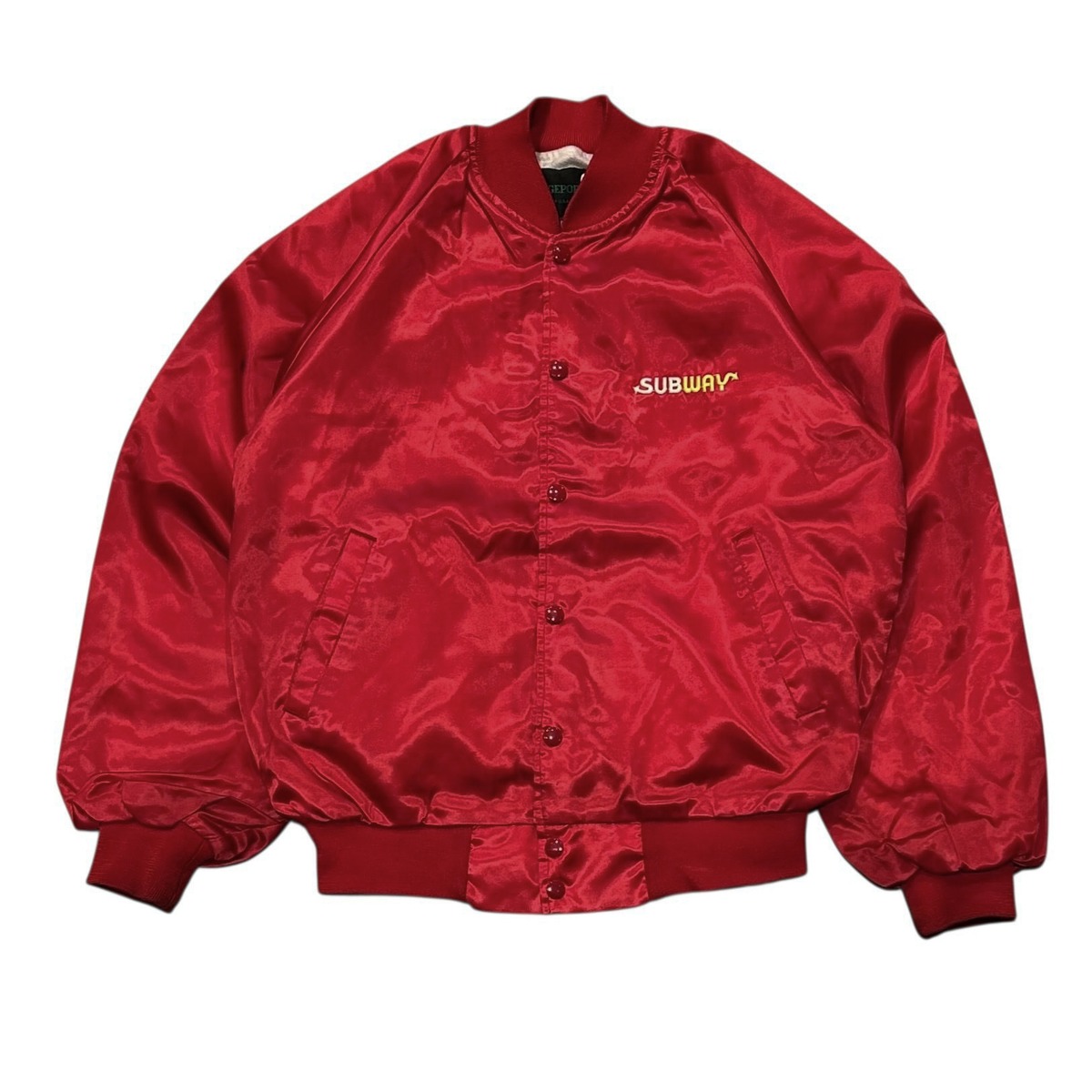 80's USA製 SUBWAY Nylon Varsity Jacket M / サブウェイ 企業物 スタジアムジャケット スタジャン バー ...