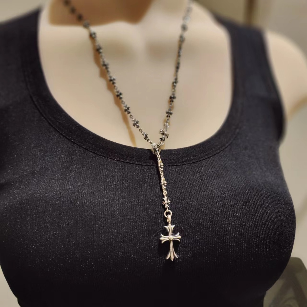 ROCKAGE スターリングシルバー S925 パンクスタイルリトラクタブルダブルクロスクラシックスター同スタイルネックレスセーターチェーン ...