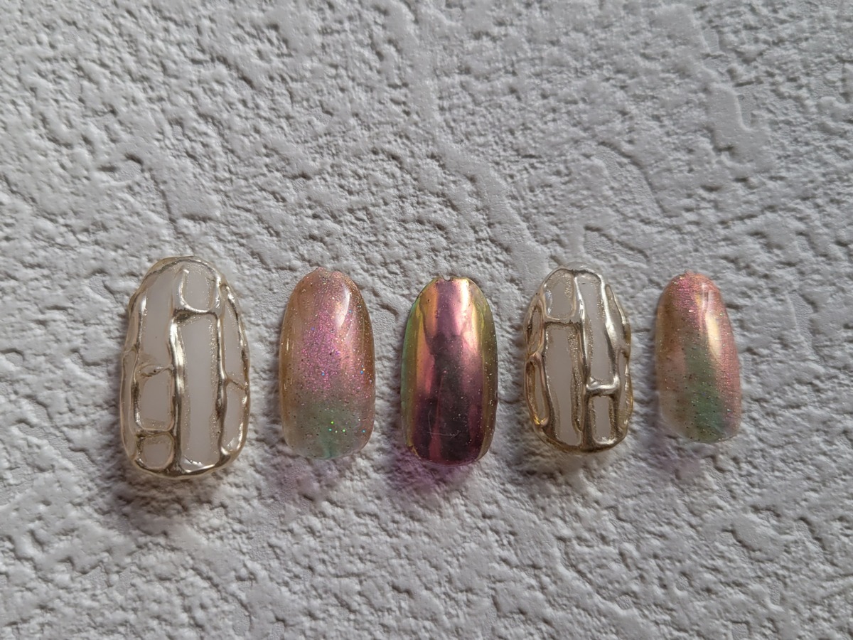 RH-17 ピンクマグとゴールドプックリメッシュ | Ri nail アールアイネイル