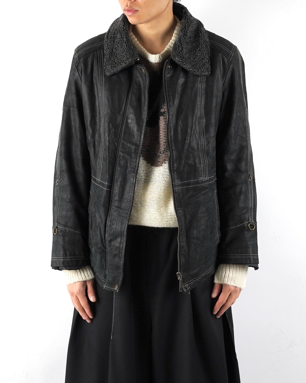 80s 2way boa color leather blouson | Hype