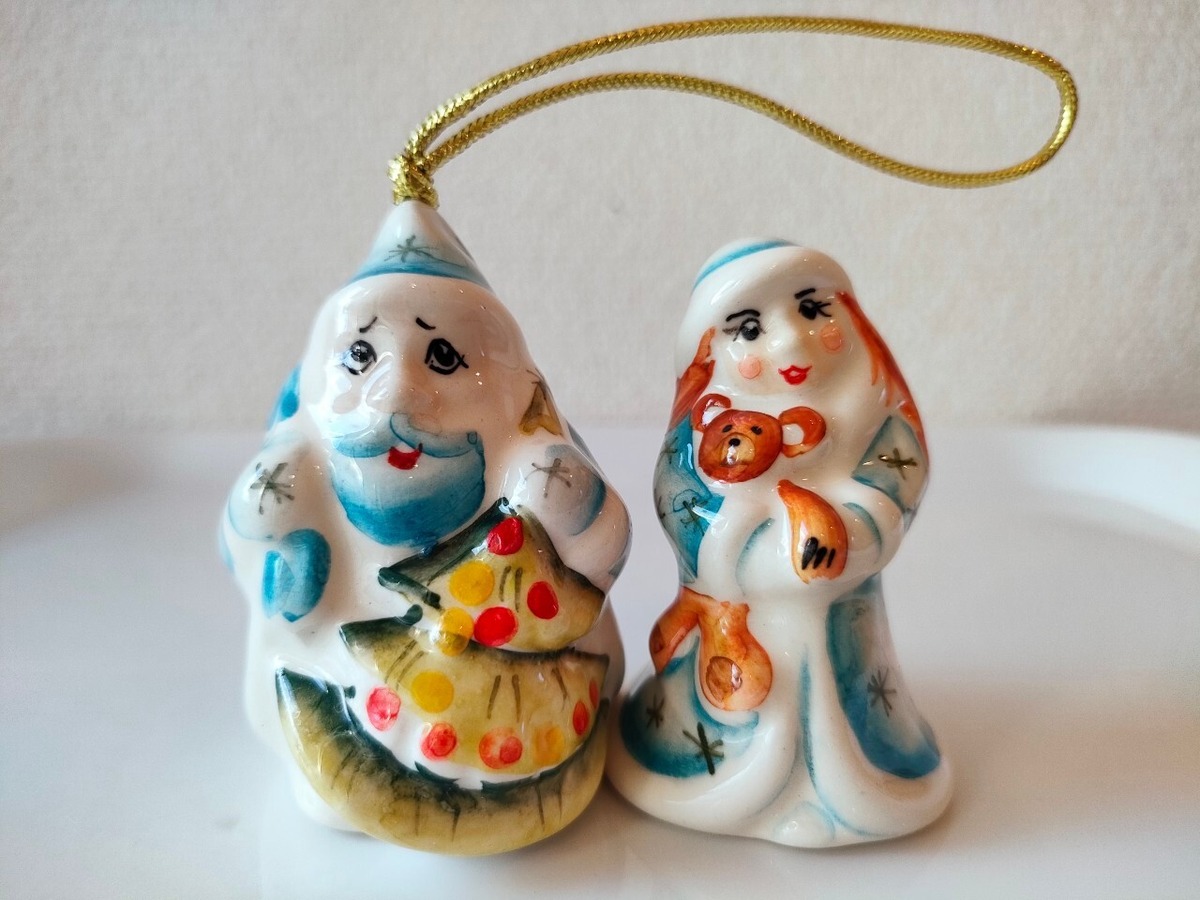 【GZ356-B】北欧ロシア雑貨 動物陶器 グジェリ焼 マロースおじさんと雪娘 | 中島雑貨 -ロシア直輸入販売-