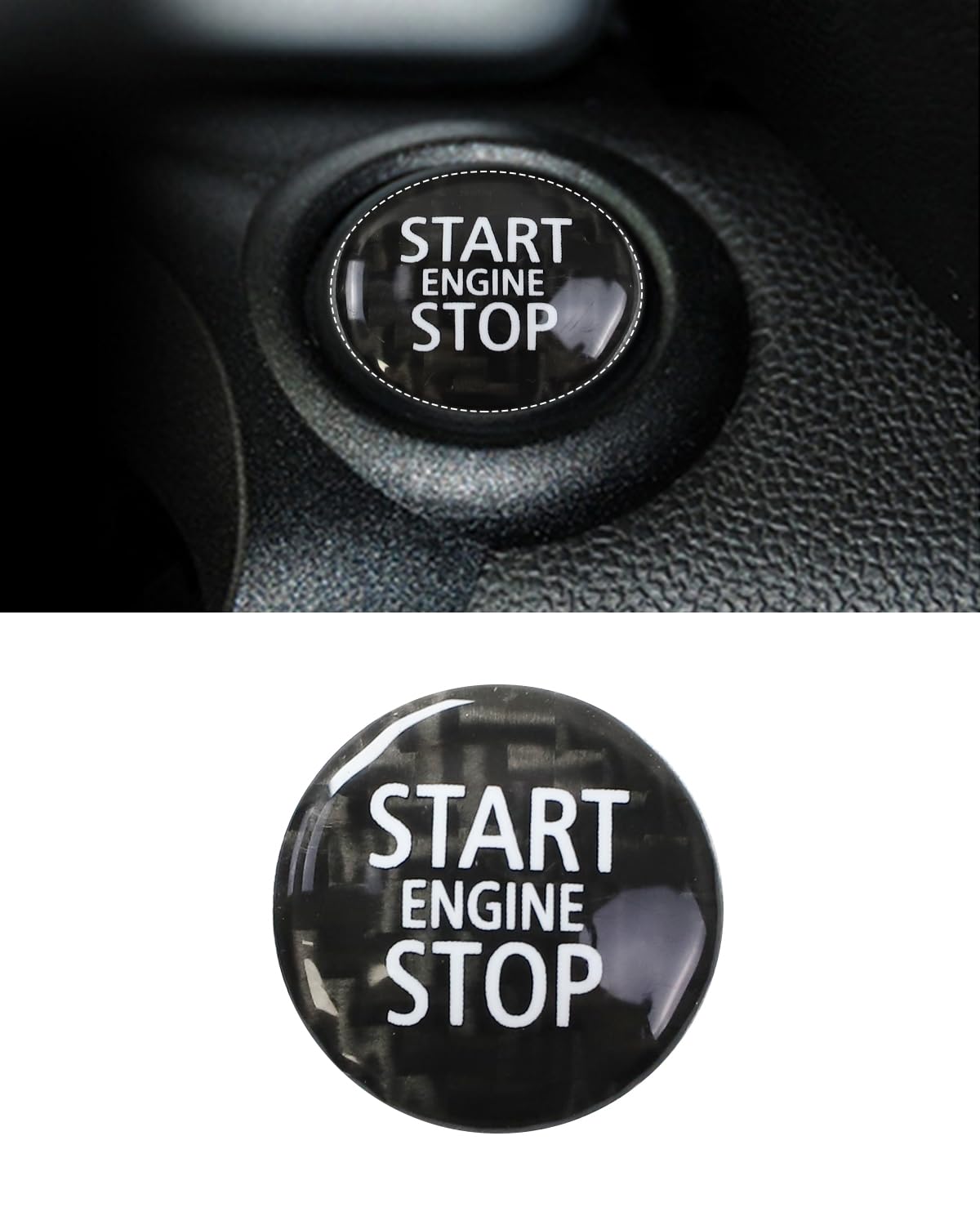 ブラックカーボンファイバーエンジンスタートストッププッシュボタンカバートリムミニクーパーR55 R56 R57 R58 R59 R60 R61 ...