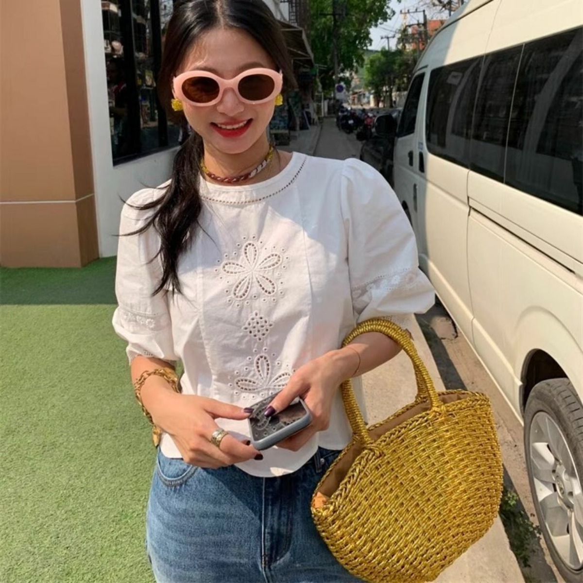 LUOLUOJUANJIE スカラップ 刺繍 コットンブラウス ホワイト 5分袖 | Uturi -日本未入荷 海外ブランドアイテム セレクト ...