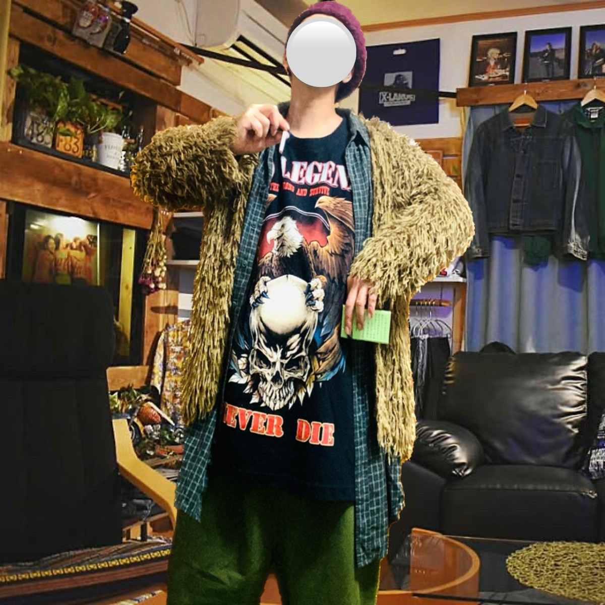 個性派 80s craftsman made 当店限定 フリンジファー 羽織りヘビーカーディガン | ROMP vintage used shop