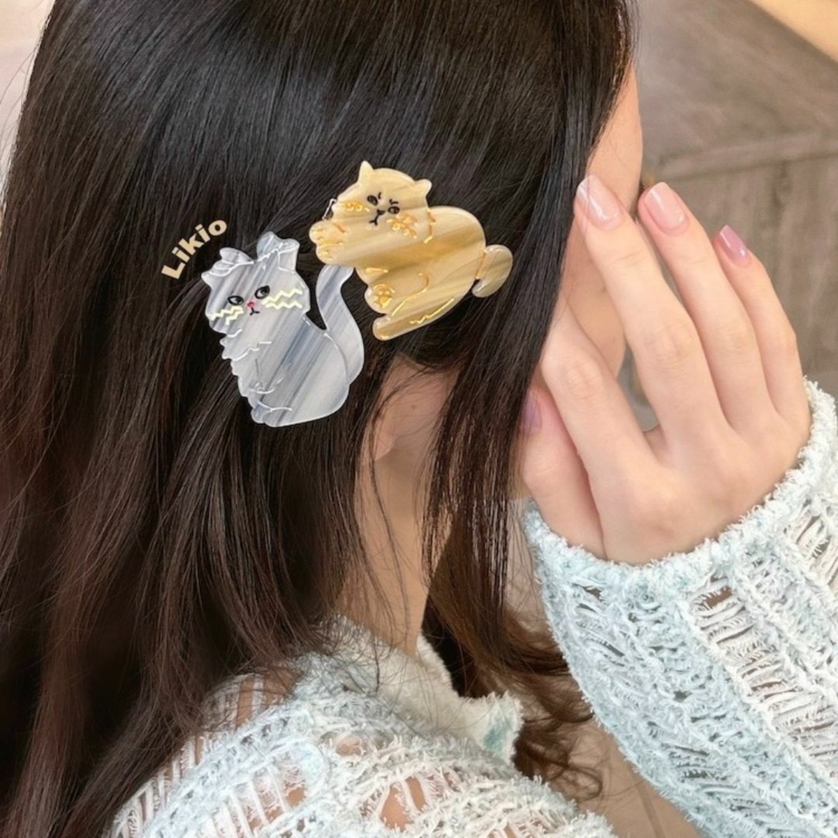 Likio 猫 キャット ヘアクリップ ヘアピン グレー キャメル マーブル | Uturi -日本未入荷 海外ブランドアイテム セレクトショップ-