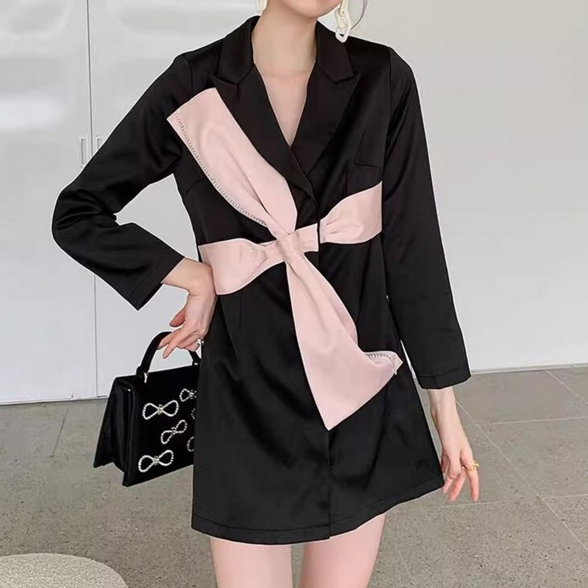 cute pink big ribbon suit dress 0259 | TRUENTE