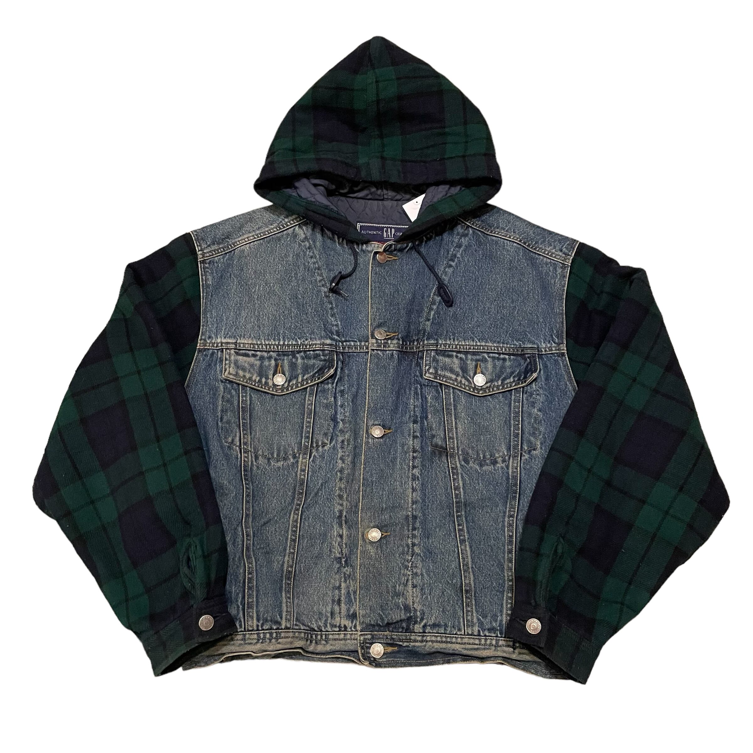 90s GAP wool×denim black watch jacket | What’z up