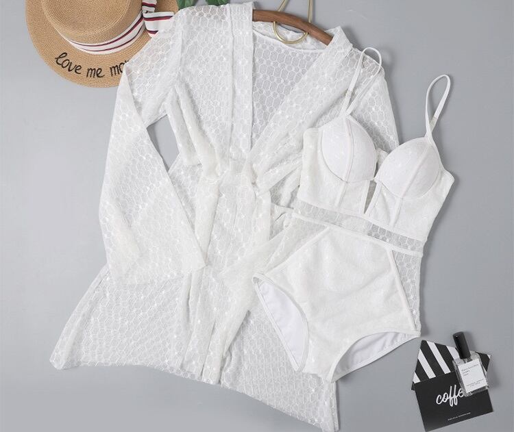 水着 ワンピース × 羽織り 2点セット ツーピース 三角 谷間魅せ