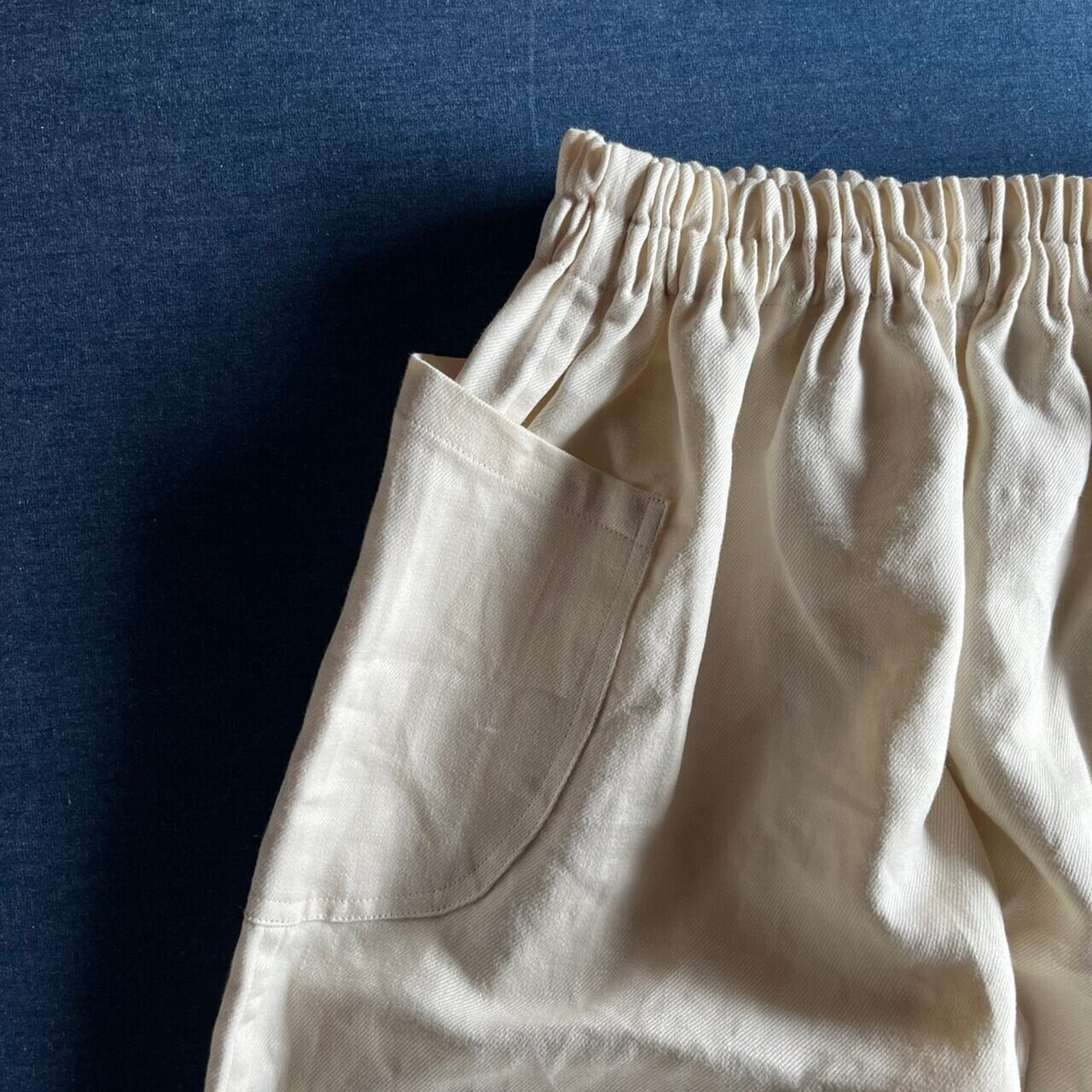 サイズ1 高級ホワイトリネン100%デニム もんぺパンツ | monmonpe