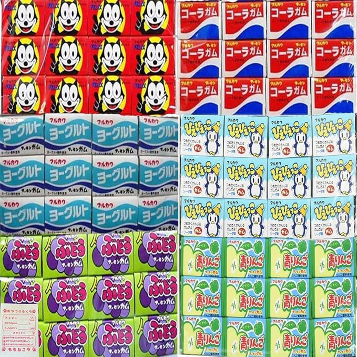 マルカワ ガム フーセンガム フィリックス コーラ ヨーグルト ひえひえっこ ぶどう 青りんご 6種類 各12個 計72個セット 駄菓子 詰め合わせ +おやつのふくろ おかし 食べ比べ 丸川 ...
