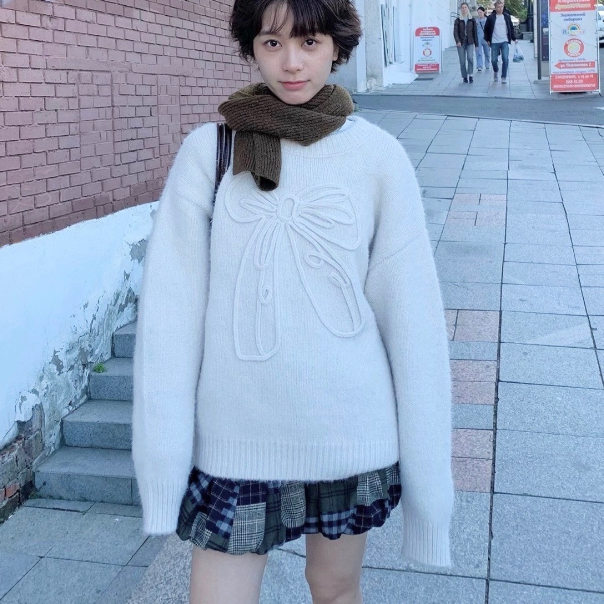 MeihaoStore リボン 立体刺繍 オーバー ホワイトニット シャギー | Uturi -海外ブランドアイテム セレクトショップ-