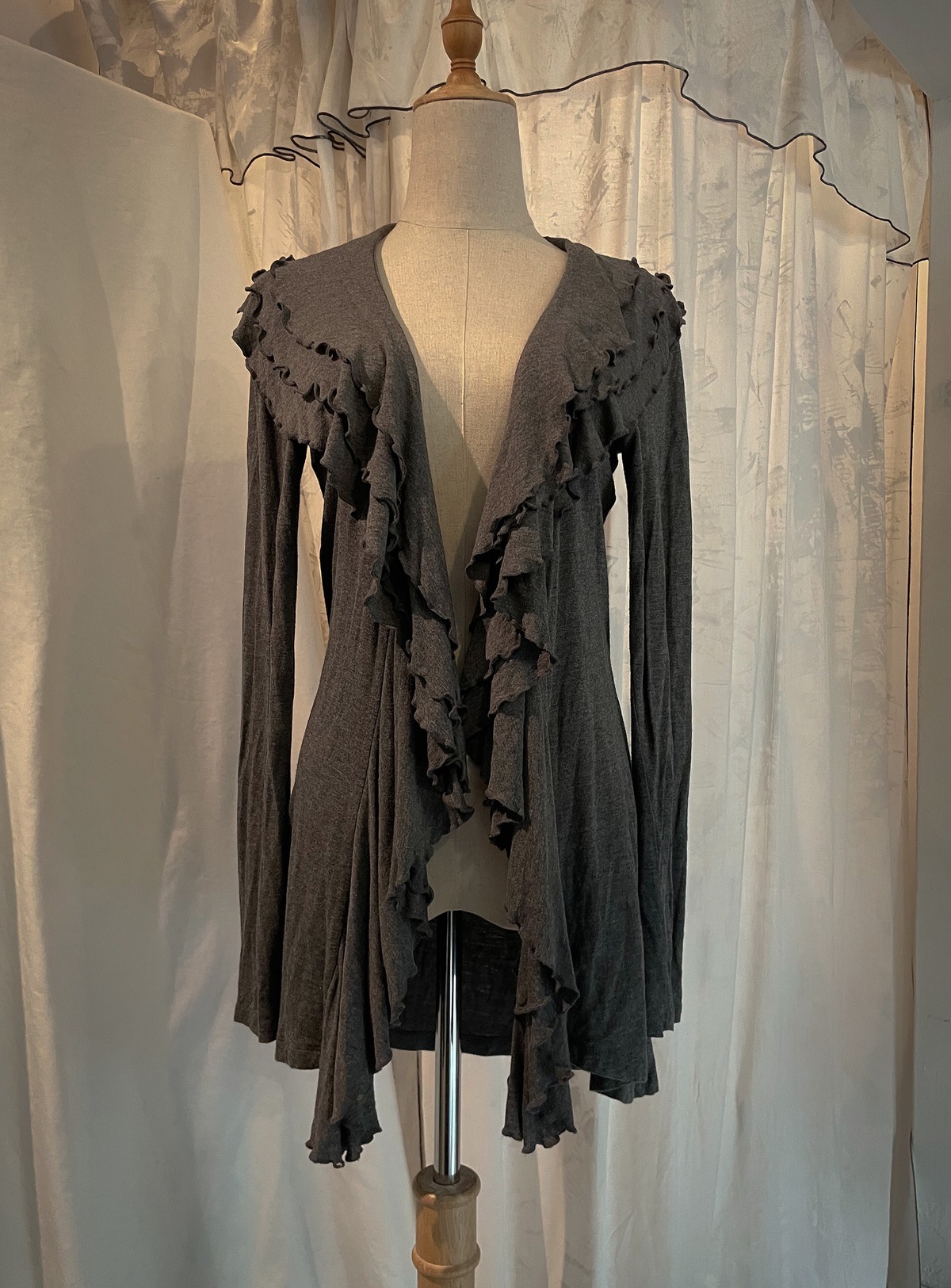 Three Tiered Frill Long Cardigan | Queens