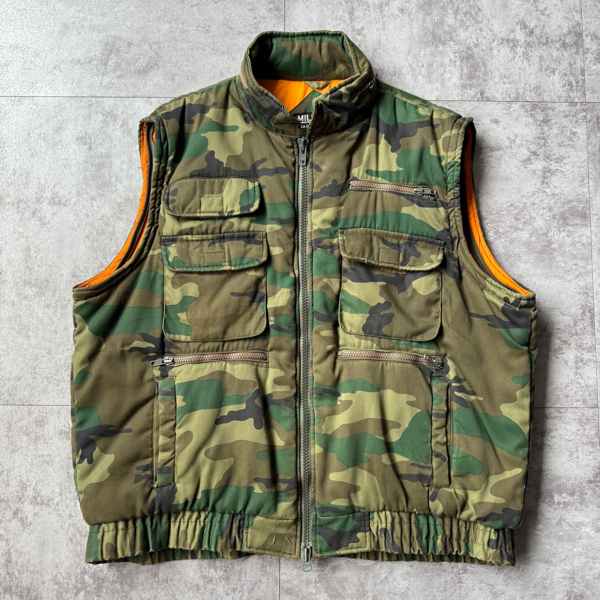 1990's "MIRITAIRE" Padded Camo Vest / 90年代 中綿 ウッドランドカモ ベスト マルチポケット | SEEDON