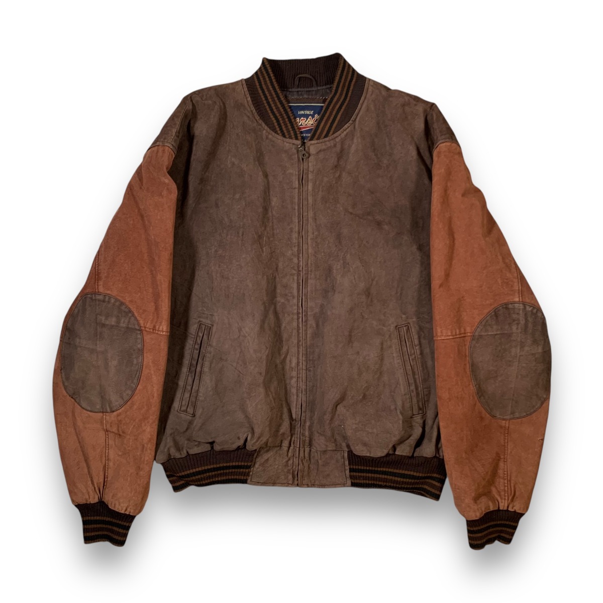 90-00’s “Varsity” Padded Leather Stadium Jacket with ELBOW PATCH ...