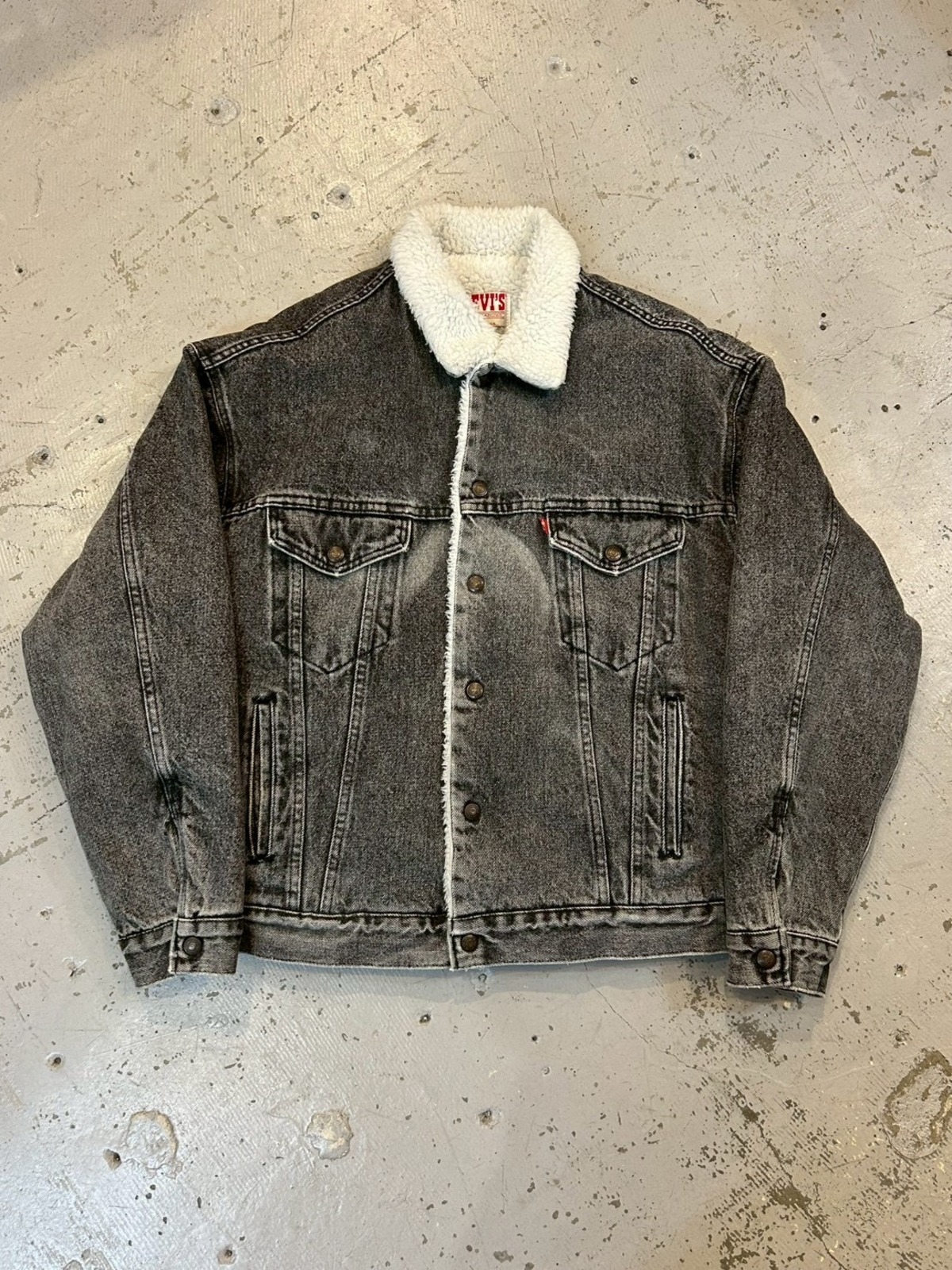 VINTAGE 80's LEVI'S BLACK DENIM BOA JACKET MADE IN USA | vintage ...