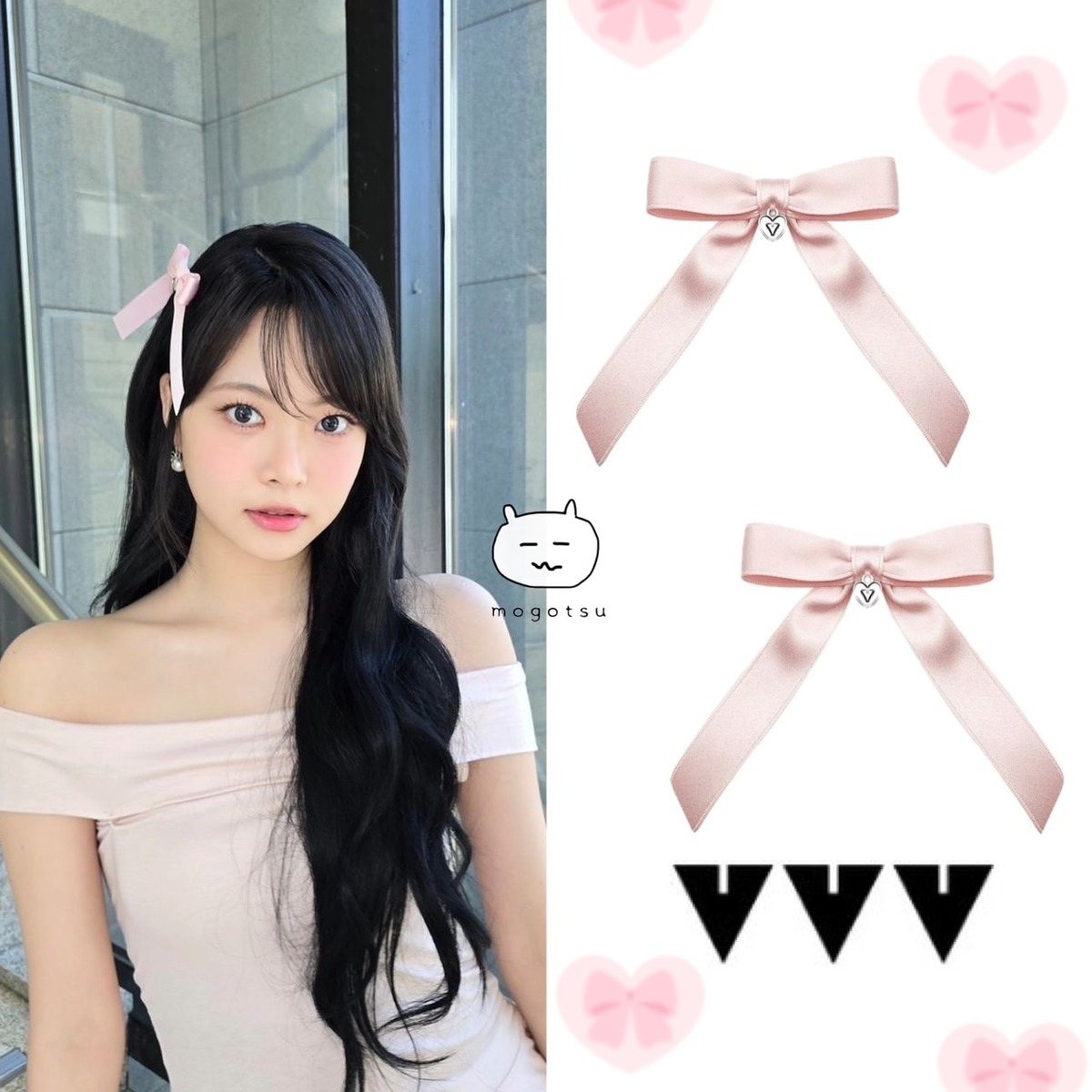 ★LE SSERAFIM ウンチェ 着用！！【VVV】[SET] Satin Mid Ribbon Hair Clip Pins _ Pink ...