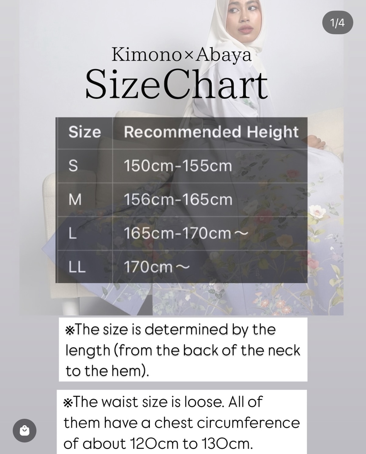 Size Chart for Kimono×Abaya(Please do not add this to your cart.) | 紗紗 ...