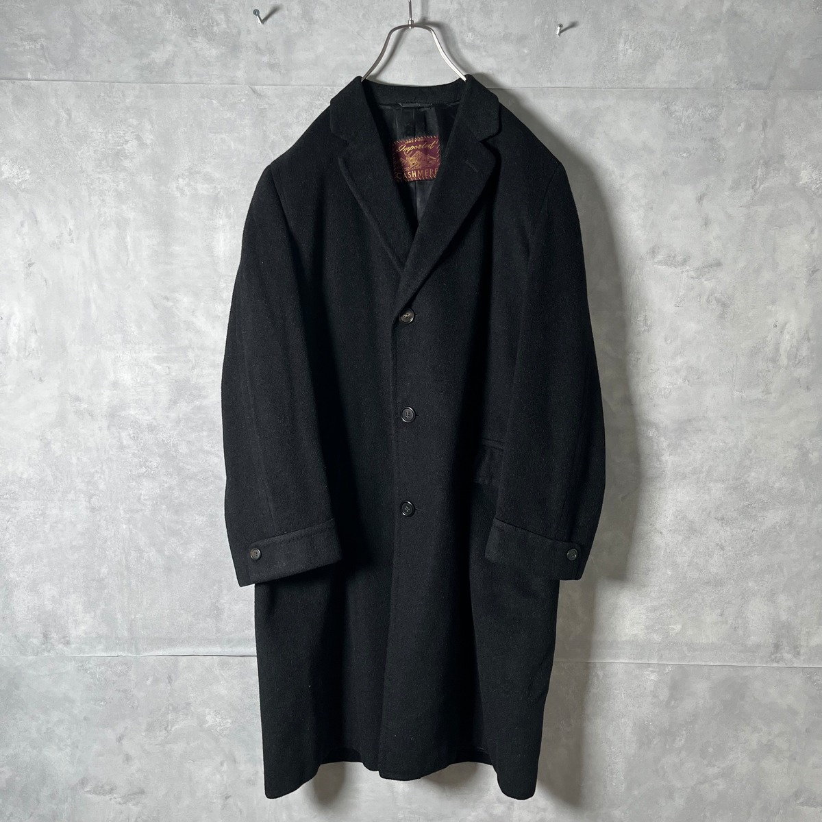 #5870 black color cashmere long chester coat | potty