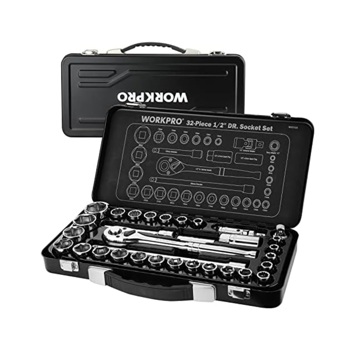 WORKPRO ソケットレンチセット 差込角12.7mm 32点セット ガレージツールセット クイックリリースラチェットハンドル 鉄製収納ケース付き バイク 自動車整備 工具セット ...