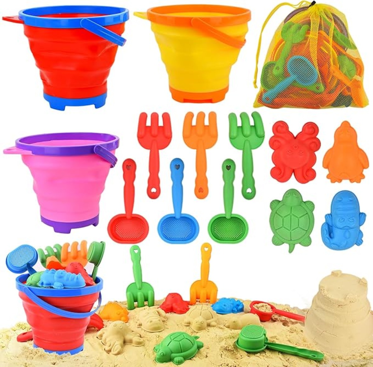 Fegalop 砂場セット 折りたたみ式バケツ 砂遊びおもちゃ 公園 砂場 お風呂 子供砂遊びおもちゃ 水遊び 雪遊び 室内 屋外兼用 お風呂用おもちゃ 男の子 女の子 プレゼント ランダム ...