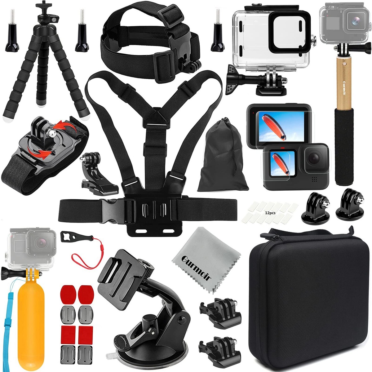 【在庫処分】Gurmoir アクションカメラアクセサリーキット 防水ケース付き、対応Gopro Hero12 Black/Hero11 Black/Hero10 Black/Hero9 ...