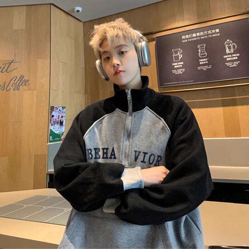 【PPGシリーズ】★トップス★ 3color スウェット 男女兼用 メンズ 配色 ブラック ネイビー ブラウン | elegant