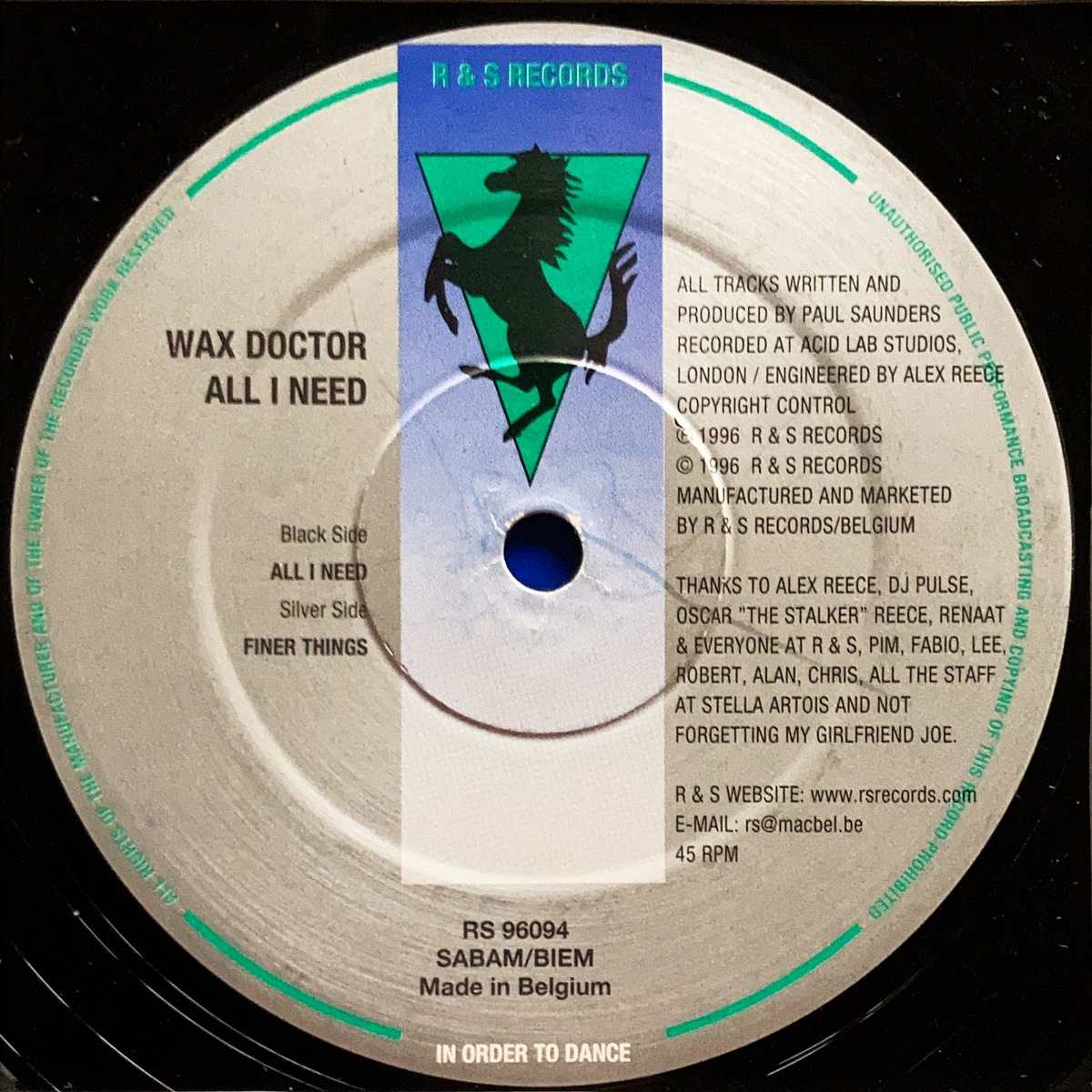 【12”】Wax Doctor / All I Need (R & S Records) (RS 96094) | cpvinyl ...