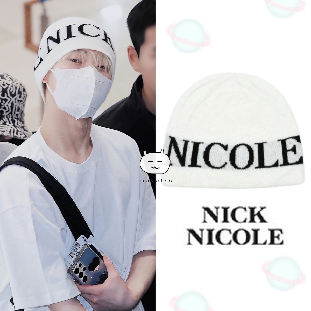 ★ENHYPEN ソヌ 着用！！【NICK&NICOLE】CASHMERE LETTERING JAQUARD BEANIE_IVORY | もごつ