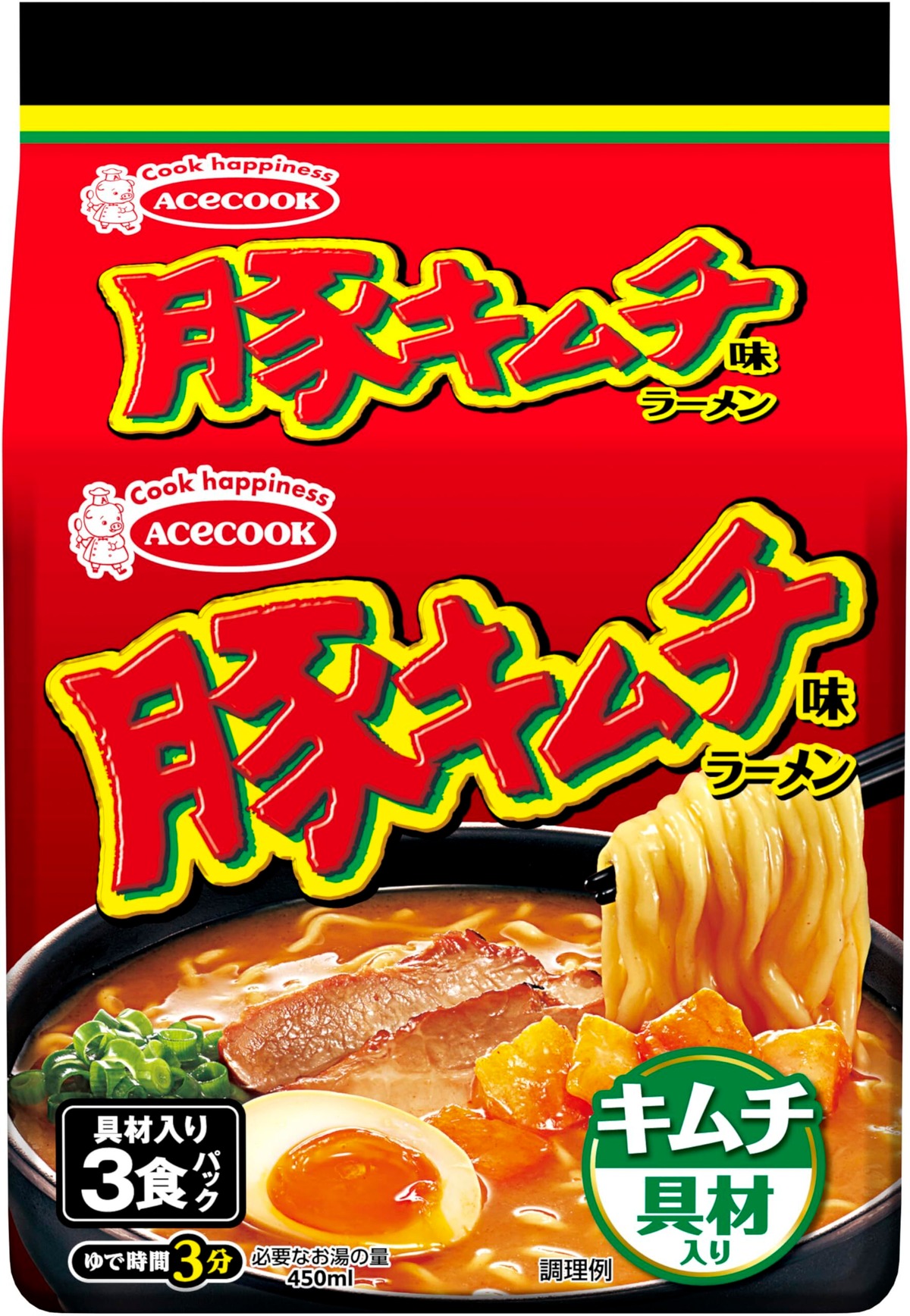 エースコック 豚キムチ味ラーメン 具材入り3食パック(95g ×3食)×9個 | kki foods