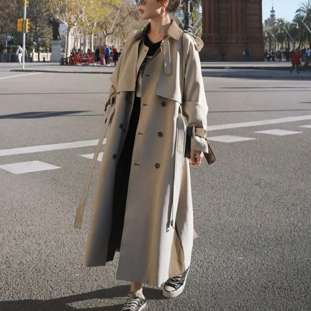 バイカラートレンチコート アウター コート ロング ロング丈 袖あり
