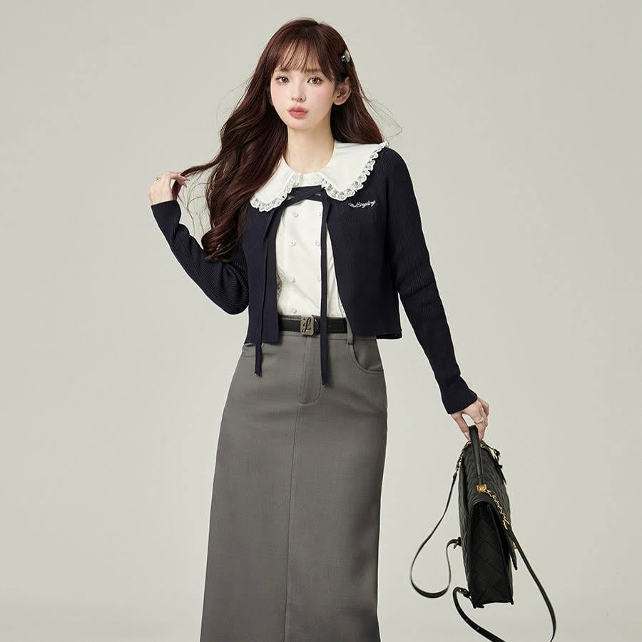 トップス カーディガン ニットカーディガン 長袖 リボン 前開き