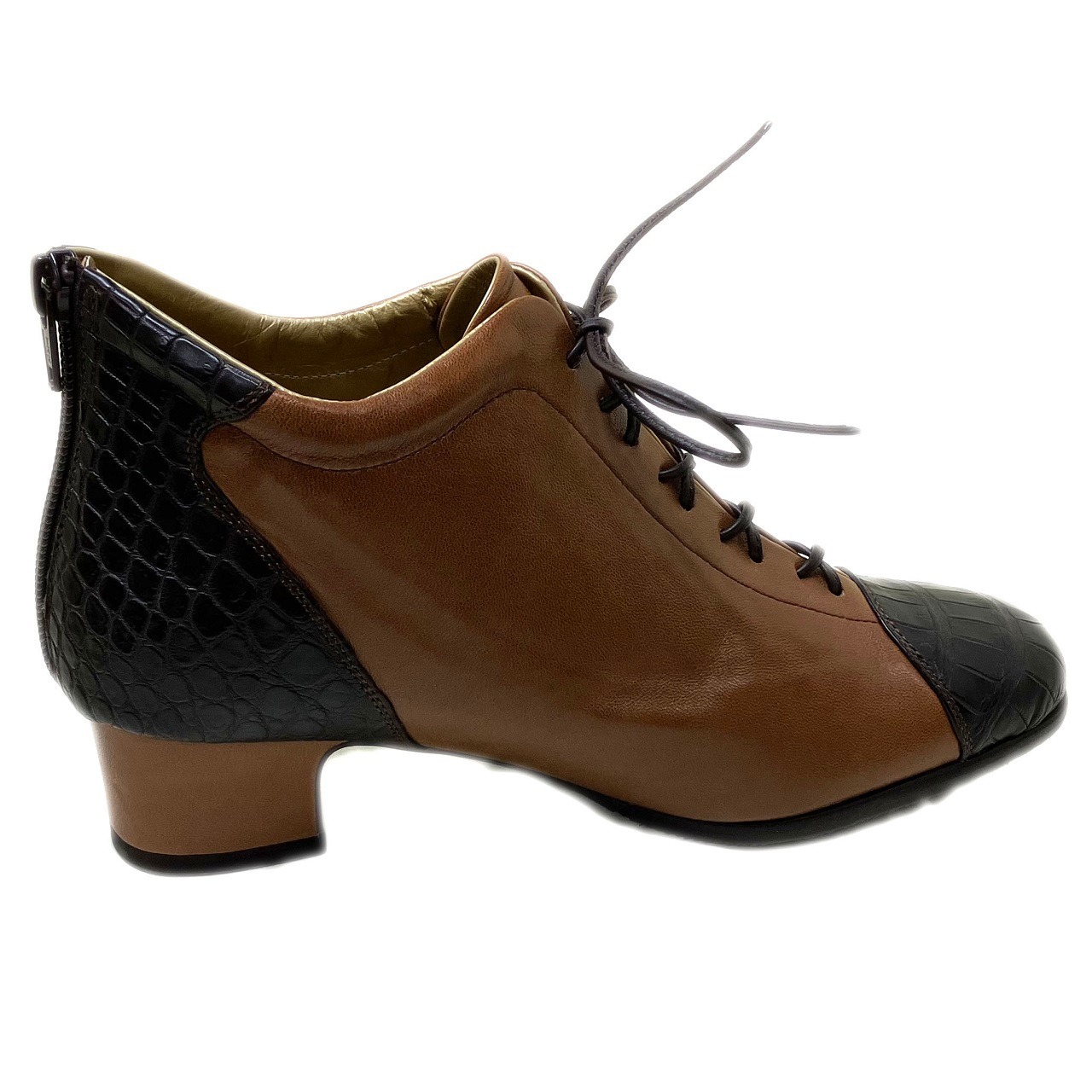 ラム/クロコダイル 本革 ハンドメイド ヒールブーツ LBR/DBR 23.5cm サンプル特価 | 靴工房KNS