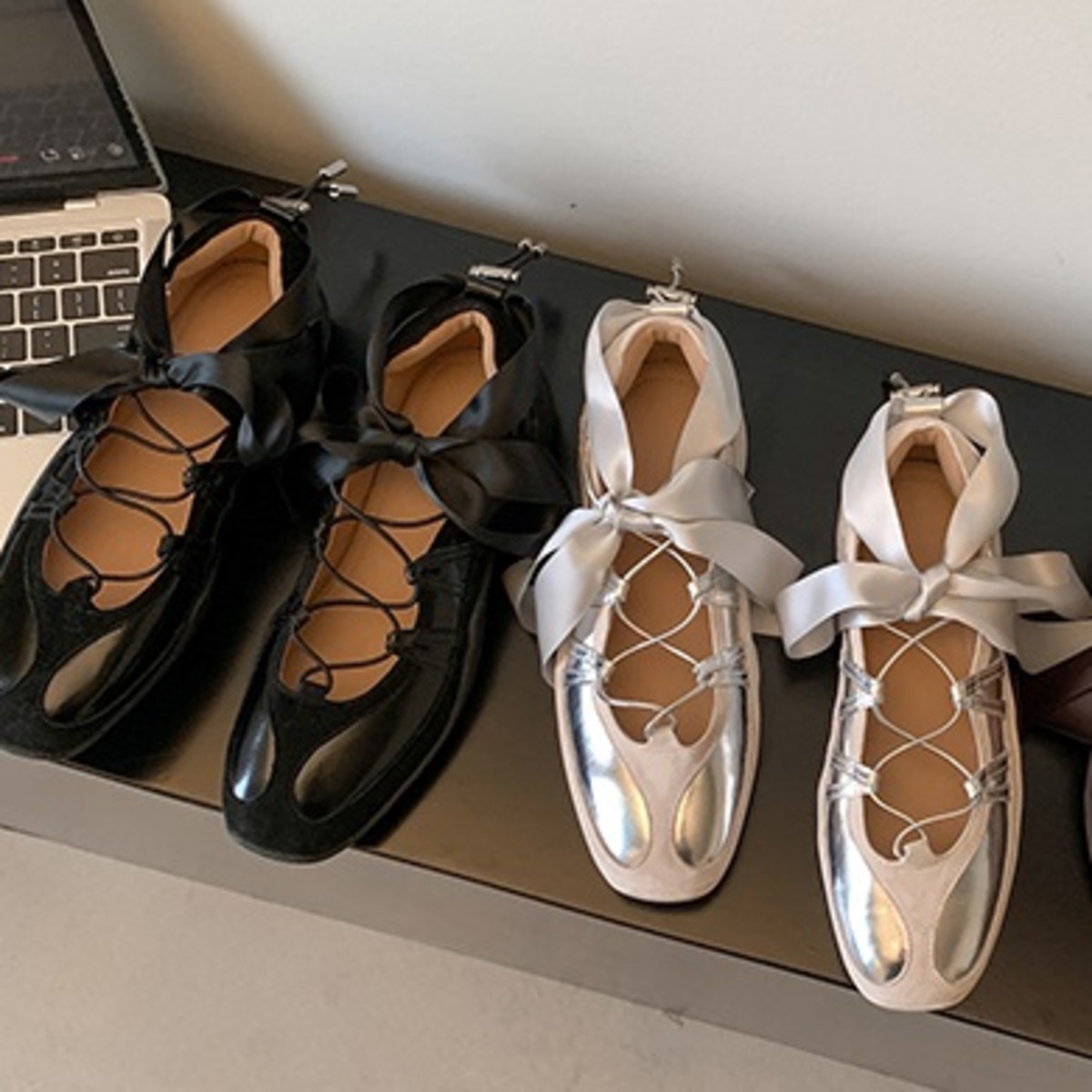 レースアップリボンバレエシューズ SG0120 | Evermod