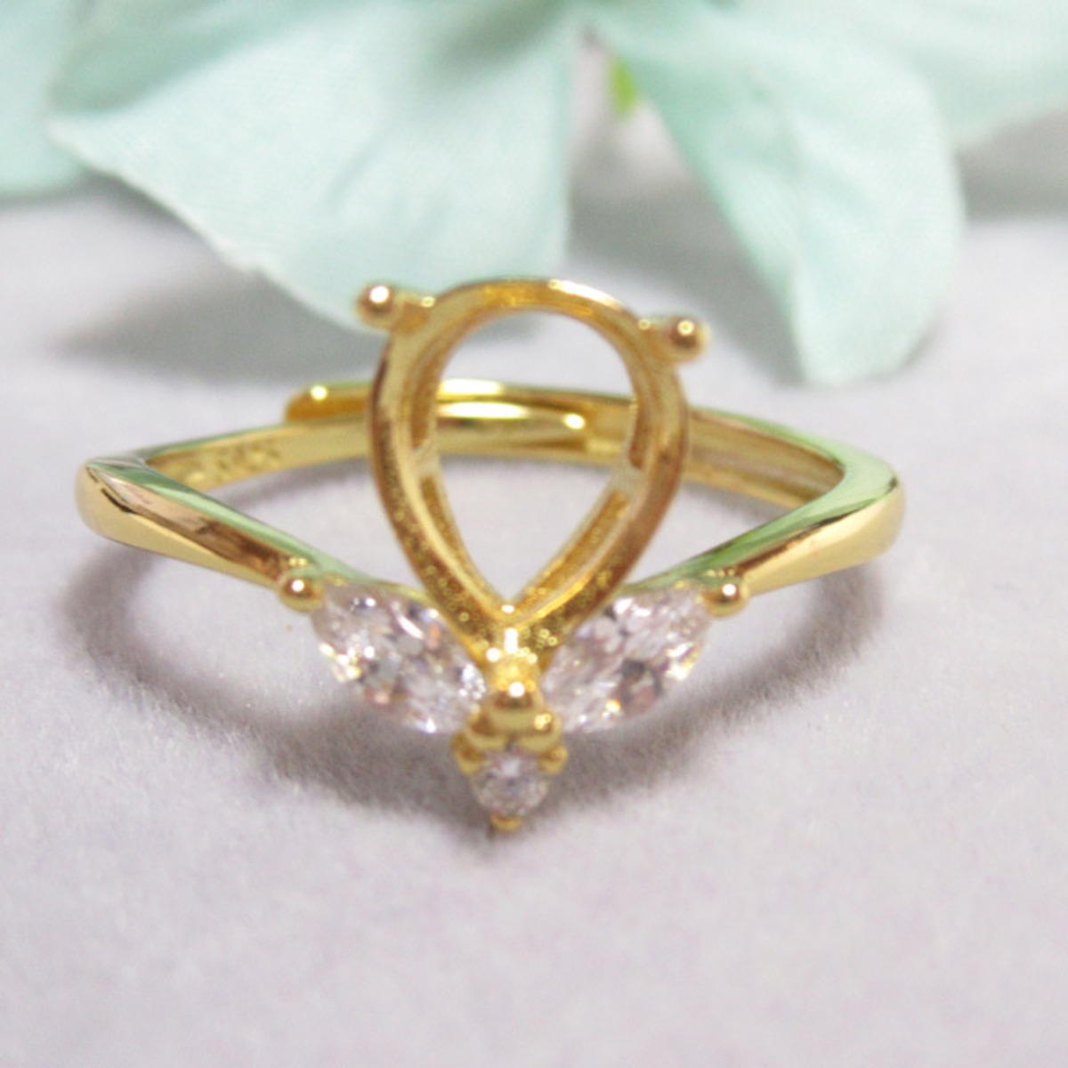 9×7㎜ ドロップ フロート リーフCZ S925 リング台 YG | rue Sepia