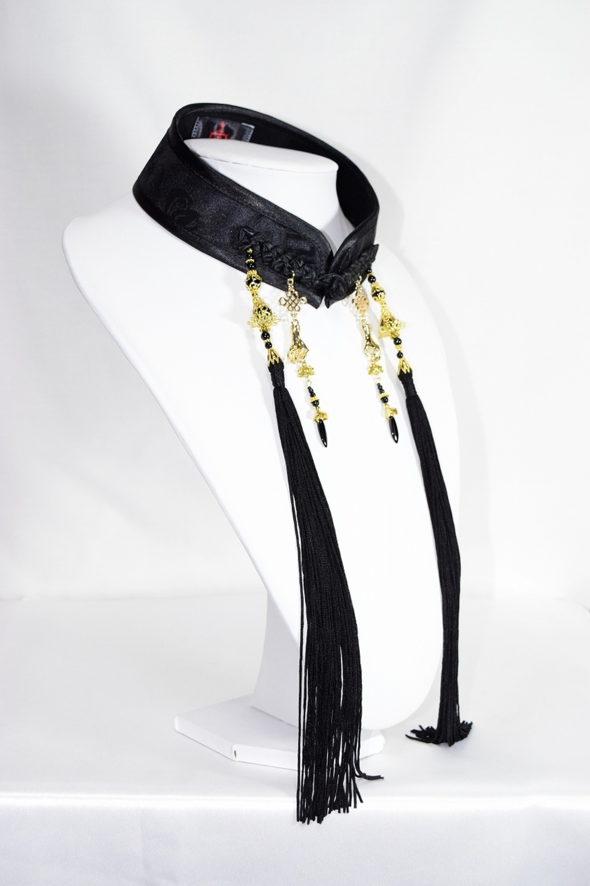 中華襟チョーカー(黒吉祥金蓮)Lサイズ[AR-SC229] | 或-arui-