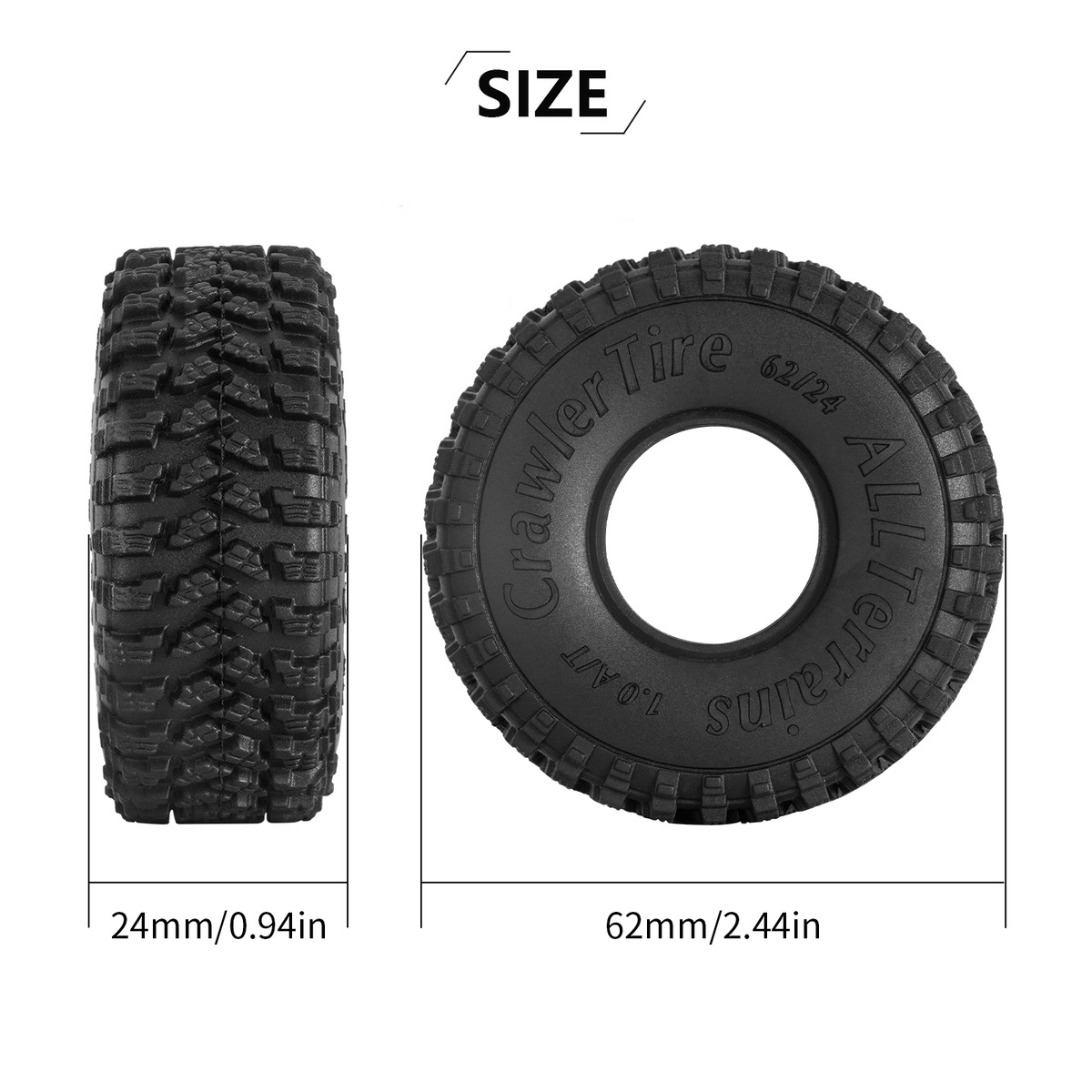 INJORA 62*24 ミリメートル S4 全地形 1.0 ホイールタイヤ 1/18 1/24 RC クローラー車軸 SCX24 FCX24 ...