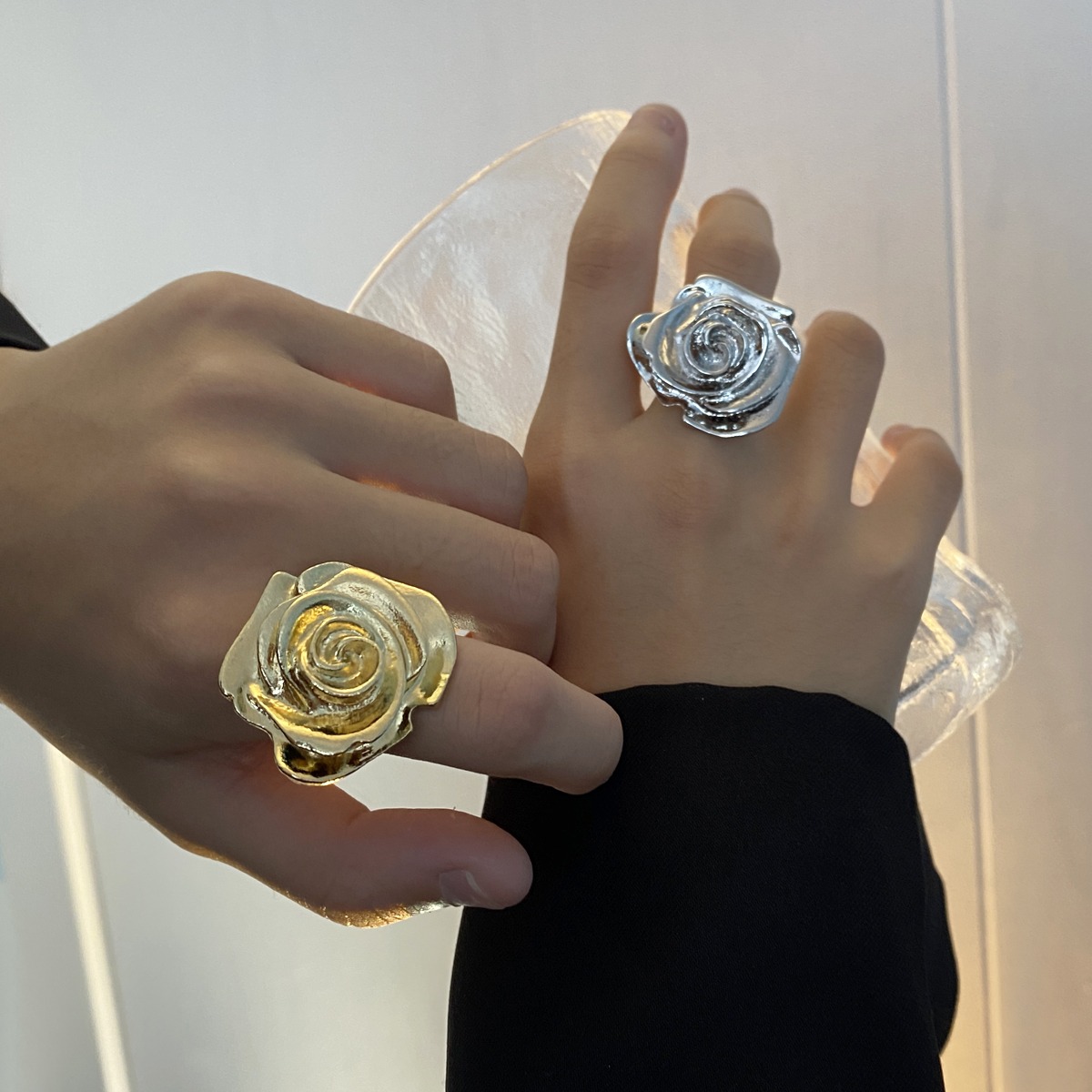french elegant metal 3d rose flower ring (2color) | AMOR&ALMA