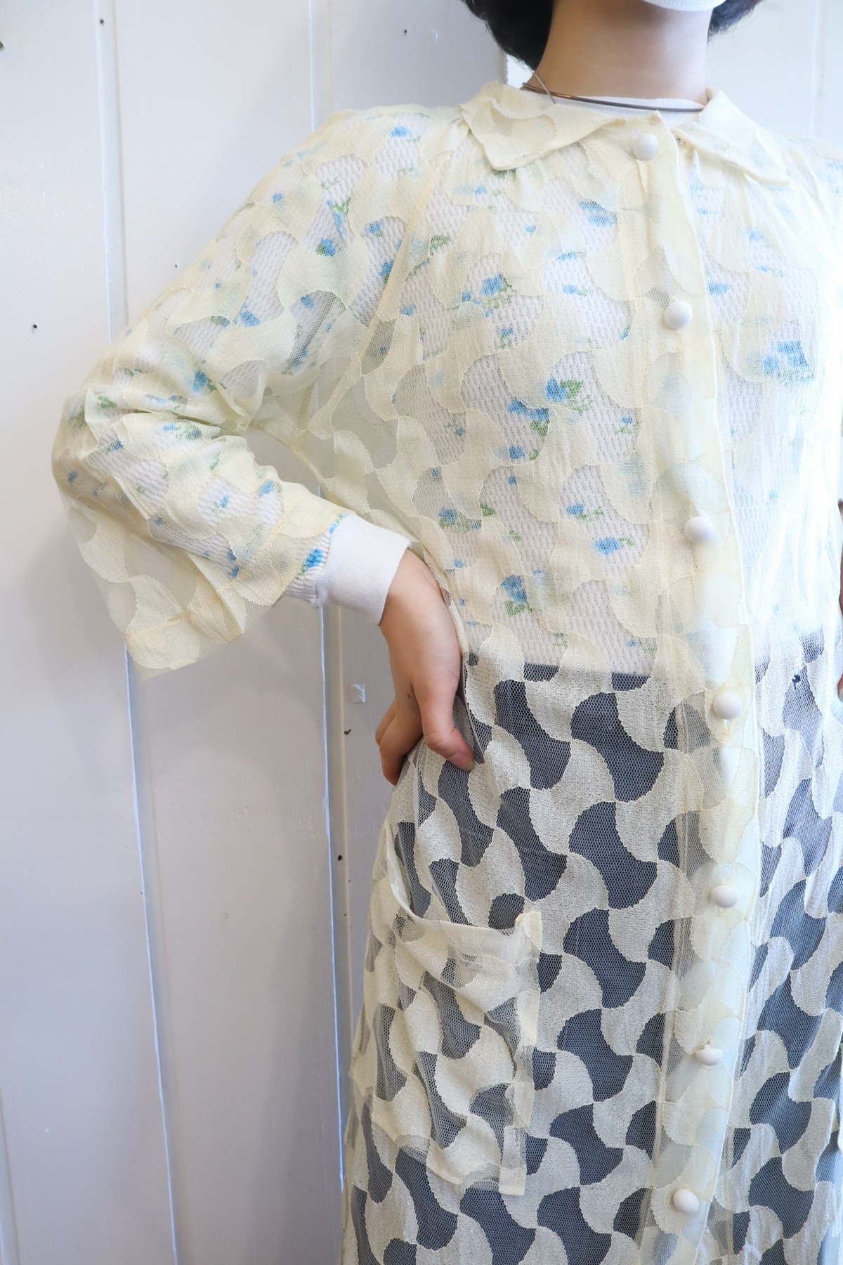 50-60s beige lace shirt dress [l-2923] | Fizzvintage