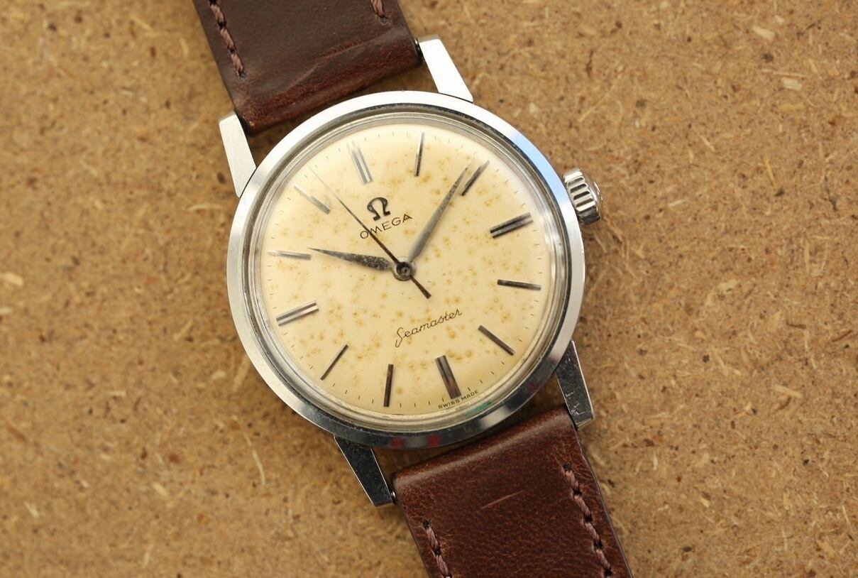【OMEGA】 1958年製 オメガ シーマスター ”ブラウンスポットエイジング” アルファ針＆ビッグシーホース 手巻き OH済み ...