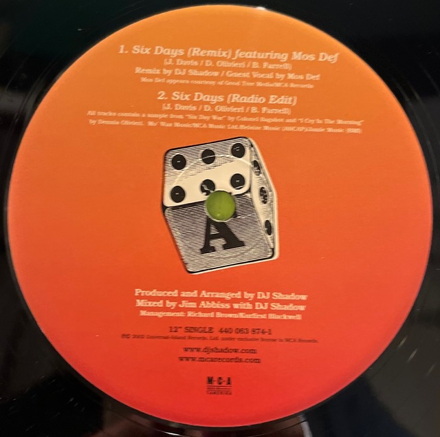 DJ Shadow – Six Days (12") | oleo Records