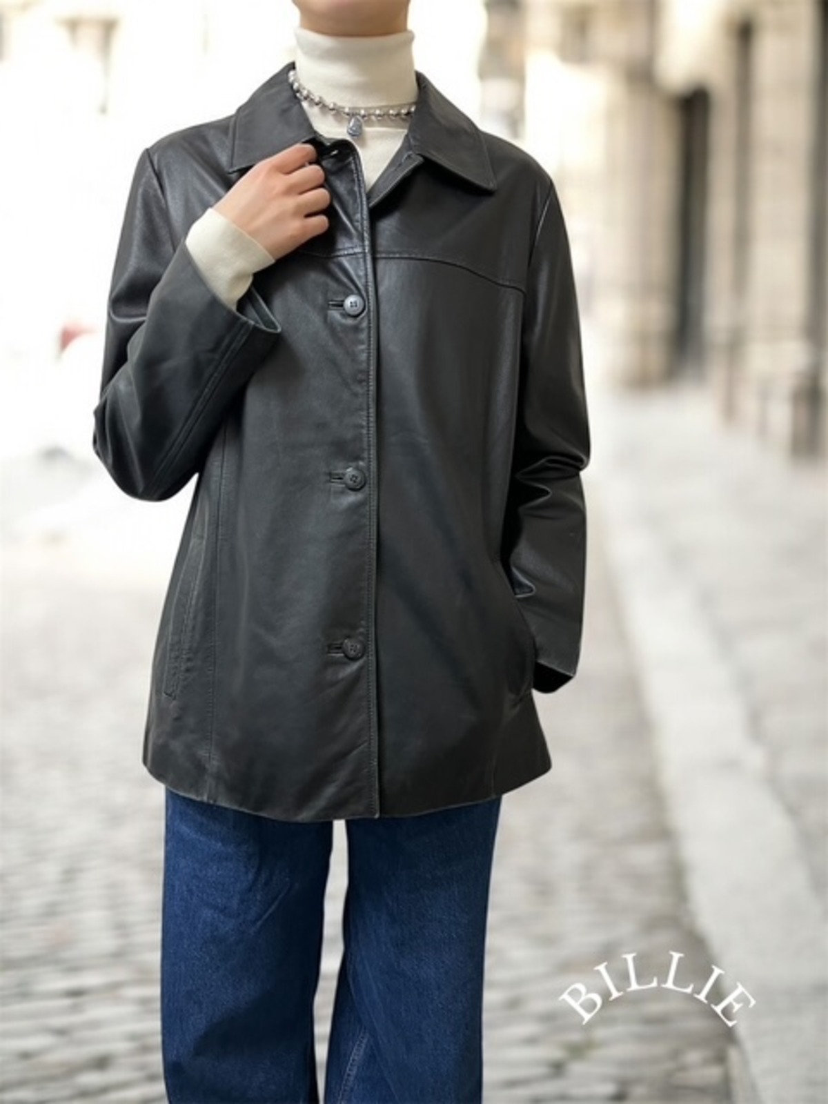Leather Car Coat Jacket | BLK | BILLIE